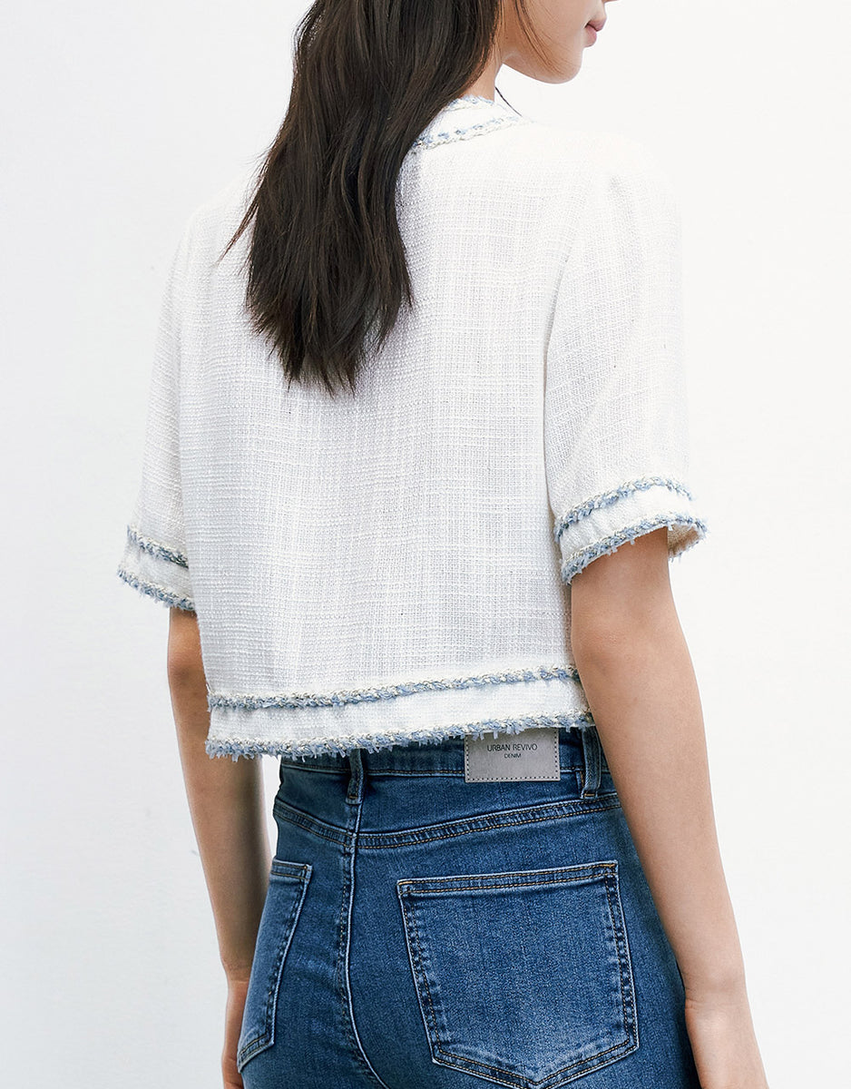7 Contrast Raw Trim Short Sleeve Crop Jacket – Urban Revivo Fashion ...